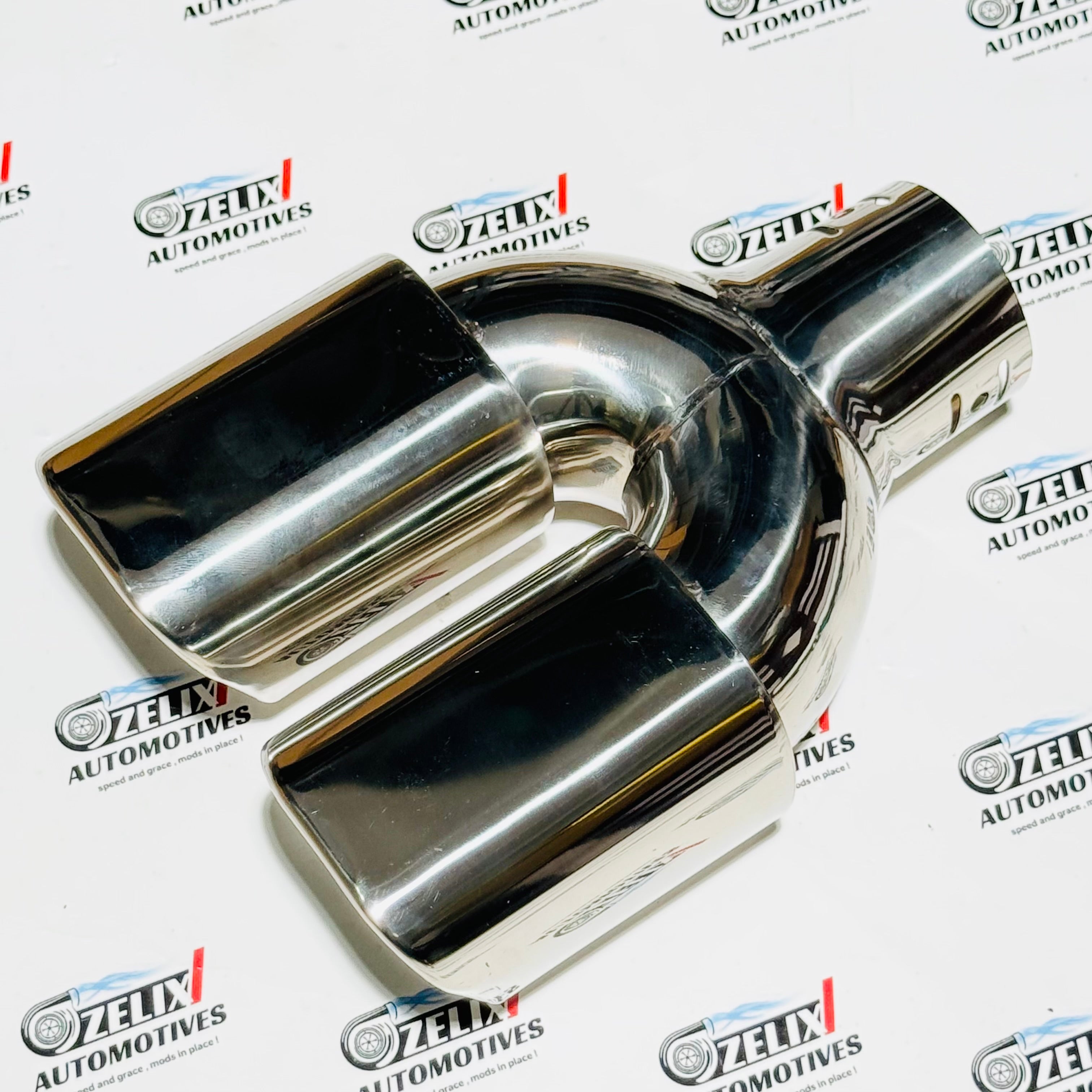 Dual Square Exhaust Tip | Gloss Silver Dual Outlet Design – Zelix ...